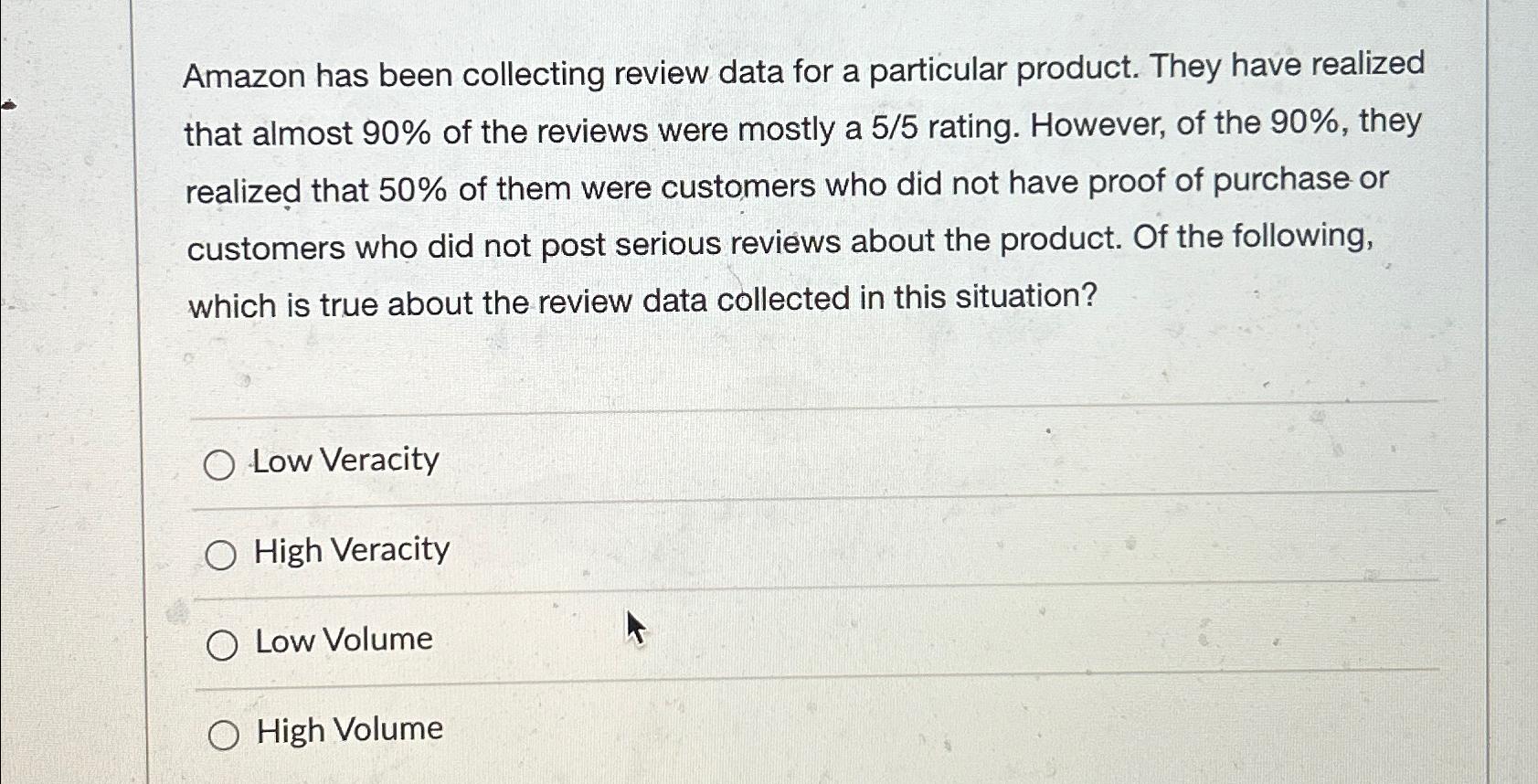 Solved Amazon has been collecting review data for a | Chegg.com
