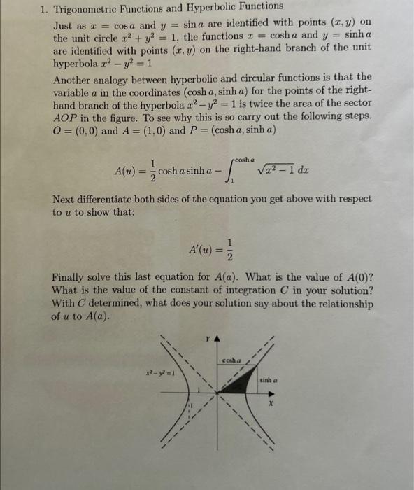 Solved 1. Trigonometric Functions and Hyperbolic Functions | Chegg.com