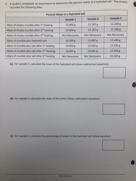 Solved 7. A student completed an experiment to determine the | Chegg.com