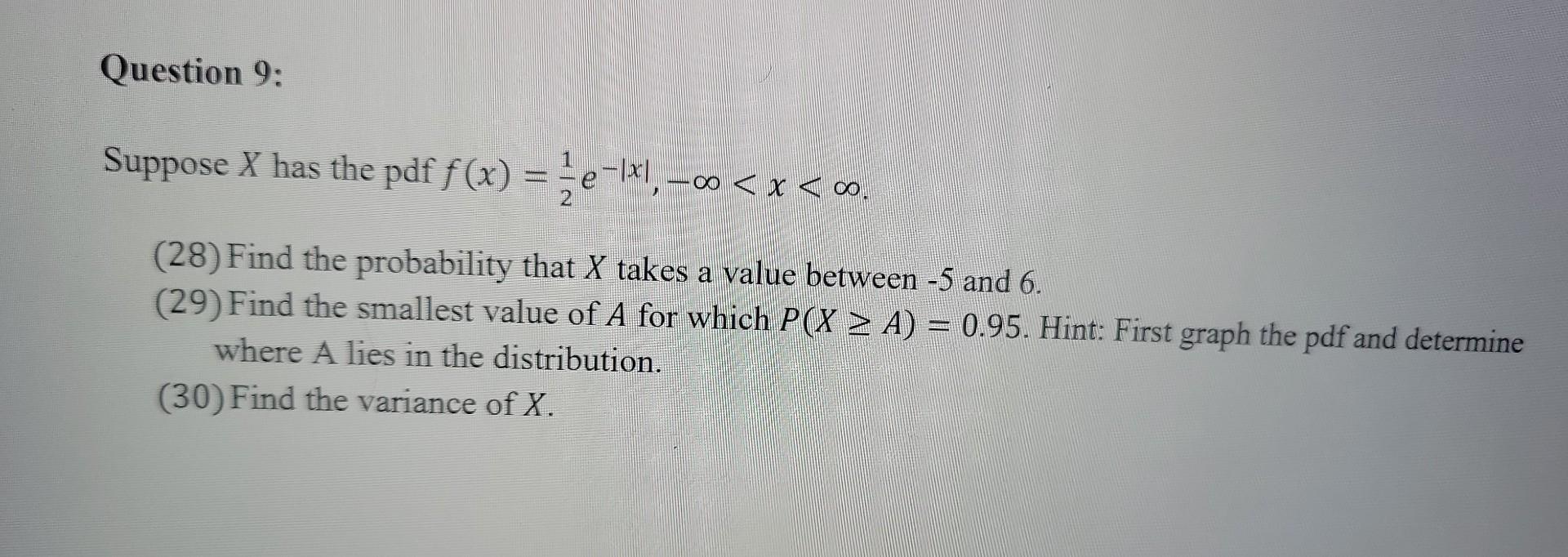 Solved Suppose X has the pdf f(x)=21e−∣x∣,−∞ | Chegg.com