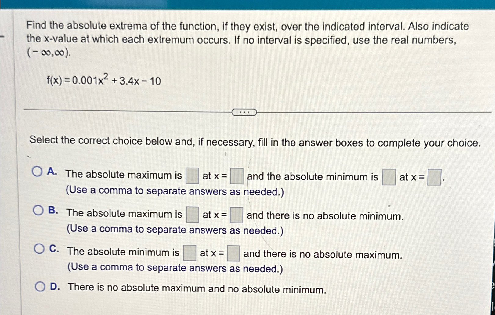 Solved Find the absolute extrema of the function, if they | Chegg.com