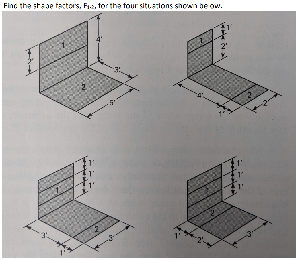 Solved Find the shape factors, F1-2, ﻿for the four | Chegg.com