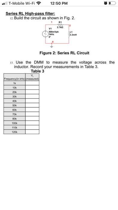 Solved EGR 255 Experiment #3 Frequency Response of RL | Chegg.com