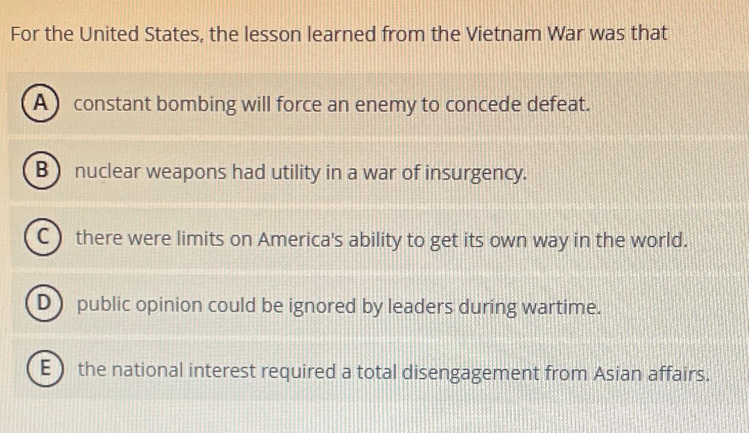 Solved For the United States, the lesson learned from the | Chegg.com