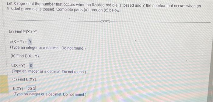 Solved Let X represent the number that occurs when an 8 | Chegg.com