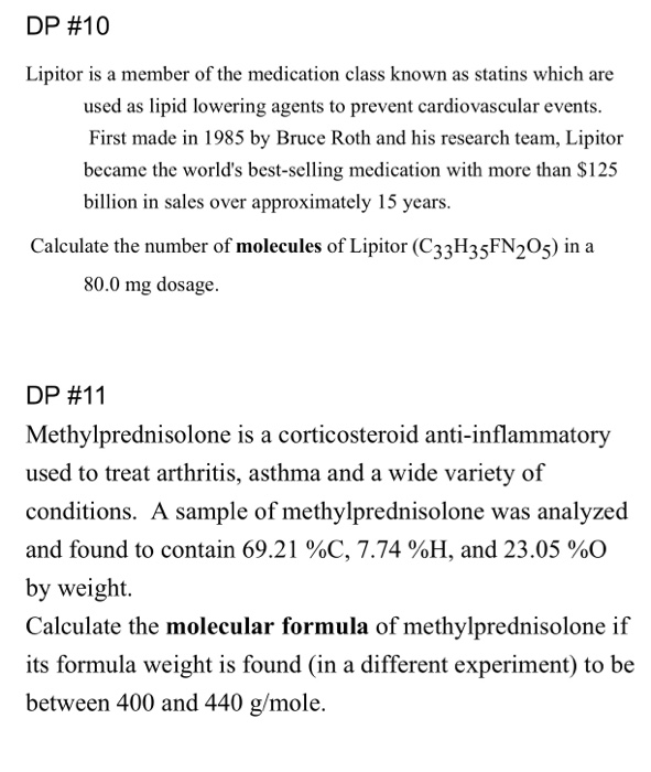 Solved DP #10 Lipitor is a member of the medication class | Chegg.com