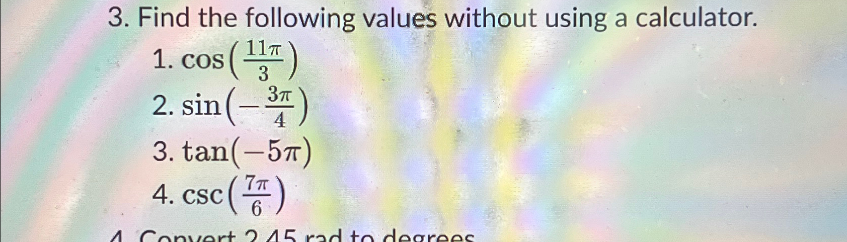 Solved Find the following values without using a | Chegg.com