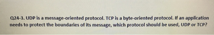 Solved Q24-3. UDP is a message-oriented protocol. TCP is a | Chegg.com