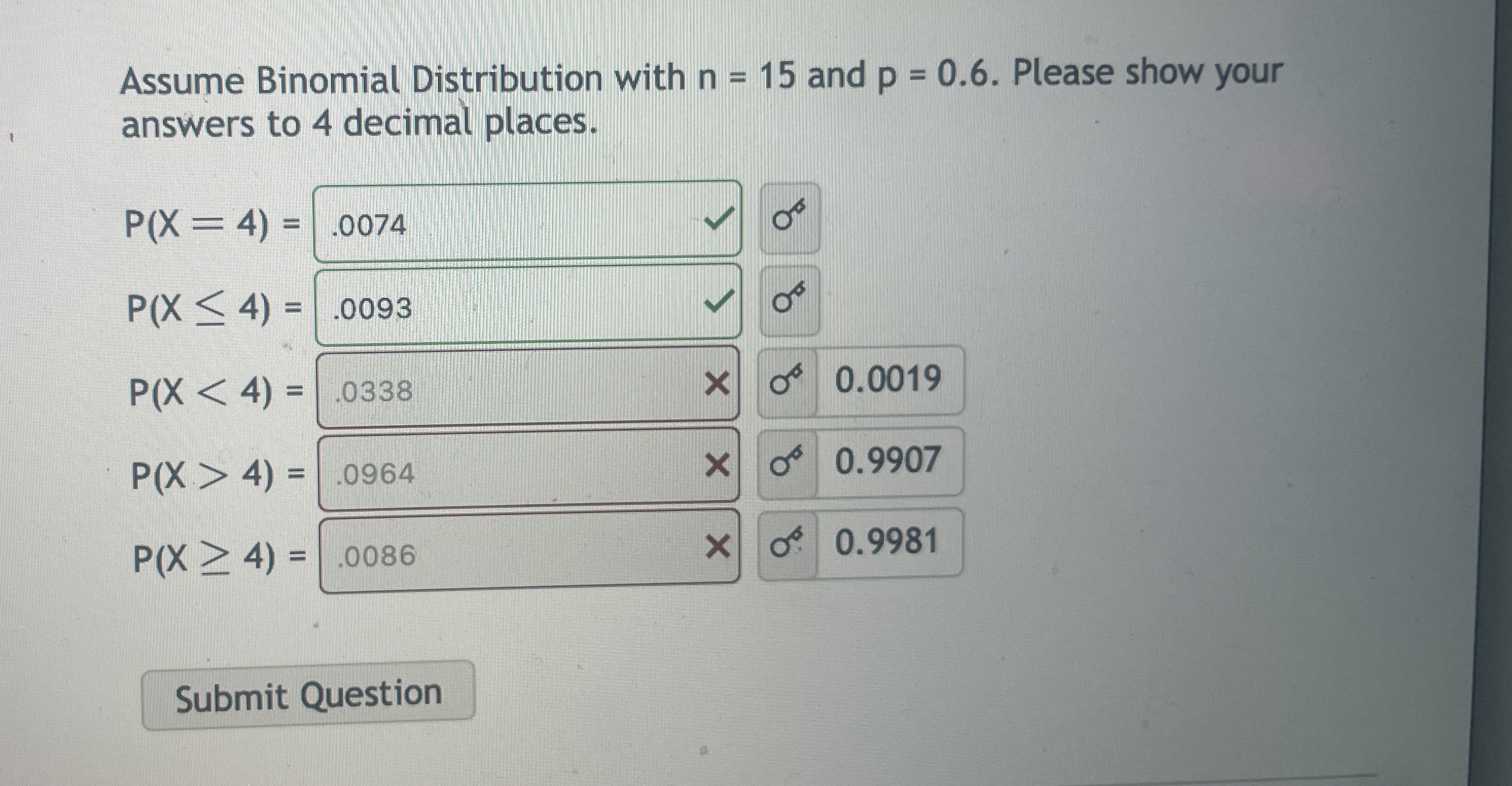 Solved Assume Binomial Distribution with n=15 ﻿and p=0.6. | Chegg.com