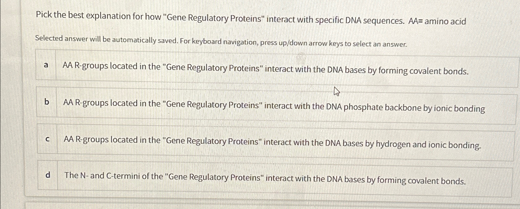 Solved Pick the best explanation for how "Gene Regulatory | Chegg.com