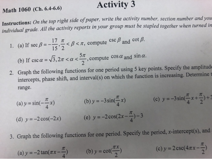 Solved Math 1060 (Ch. 6.4-6.6) Activity 3 Instructions: On | Chegg.com