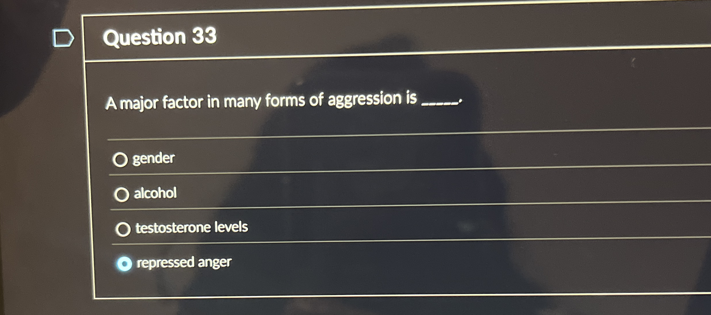 Solved Question 33A major factor in many forms of aggression | Chegg.com