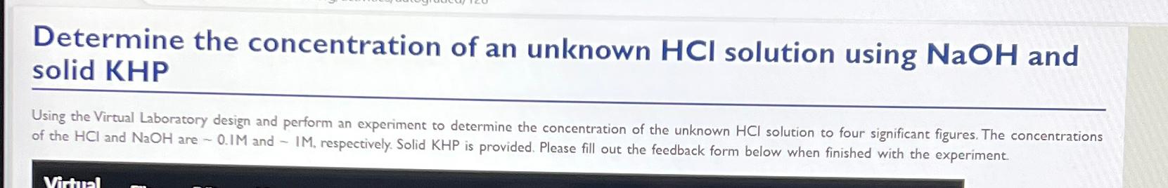 Solved Determine the concentration of an unknown HCl | Chegg.com