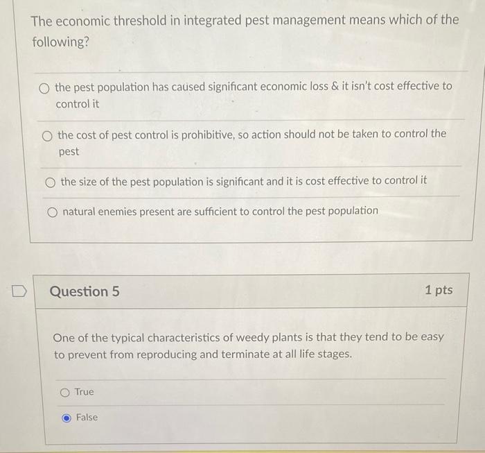 Solved The economic threshold in integrated pest management | Chegg.com