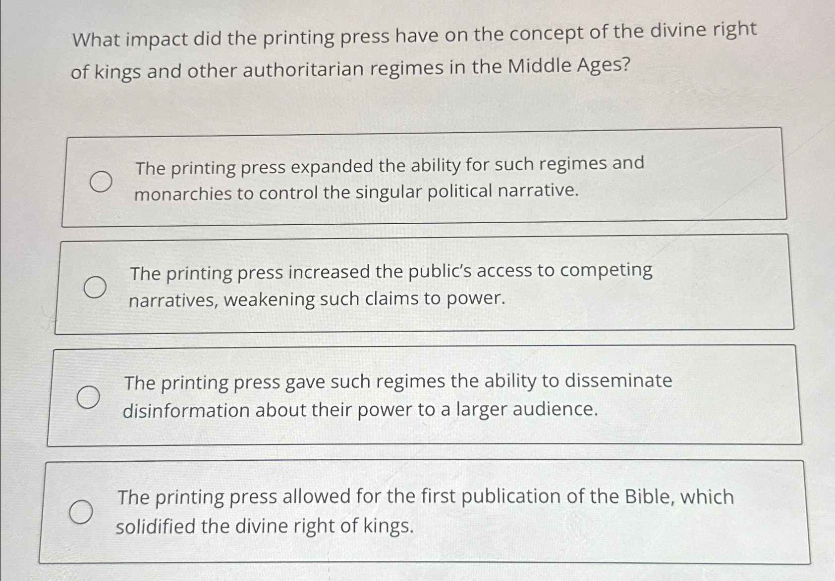 Solved What impact did the printing press have on the | Chegg.com