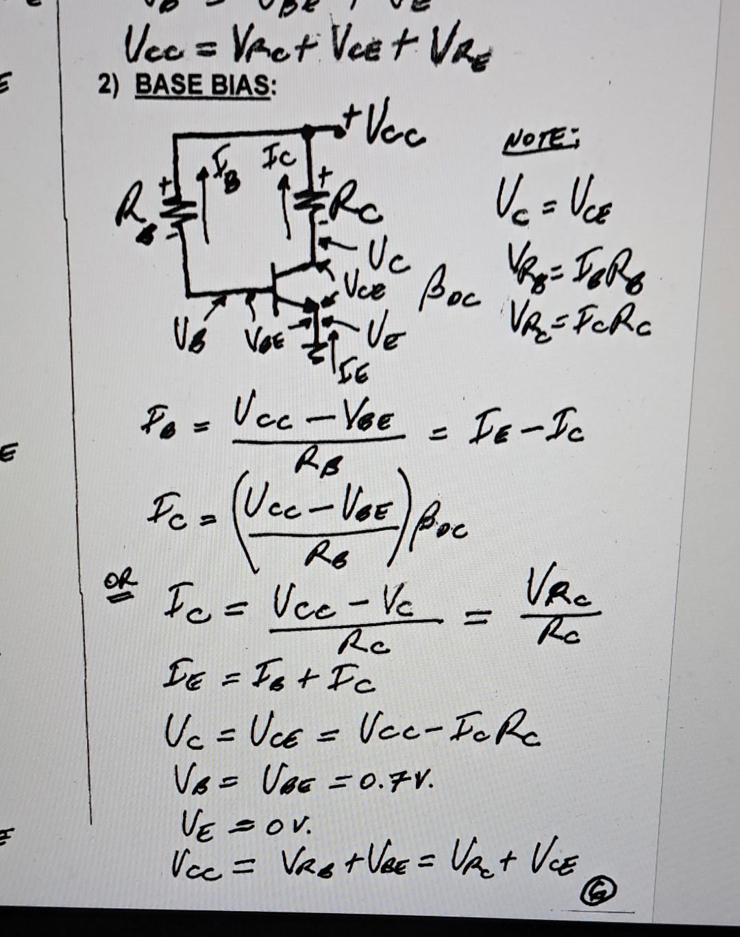 Solved FB=RBVCC−VBE=IE−IC FC=(RBVCC−VBE)βDC | Chegg.com