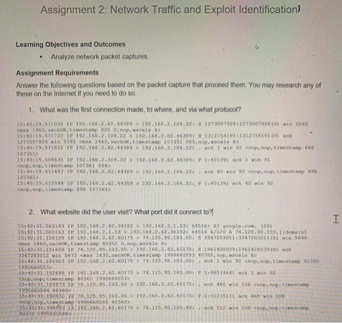 Solved Assignment 2: Network Traffic and Exploit | Chegg.com