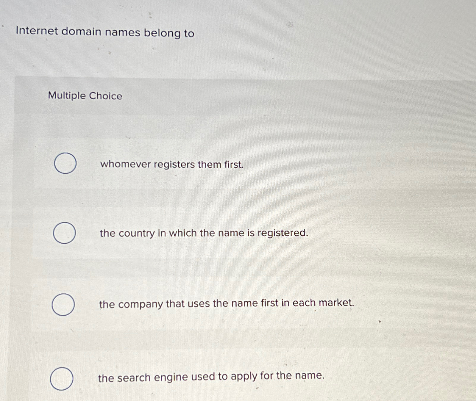 Solved Internet domain names belong toMultiple | Chegg.com