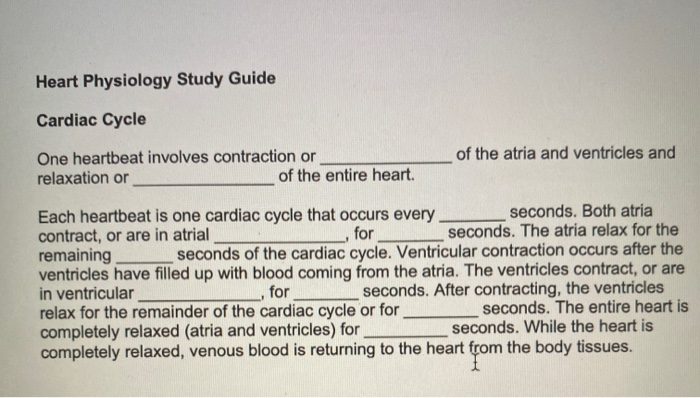 Solved Heart Physiology Study Guide Cardiac Cycle of the | Chegg.com