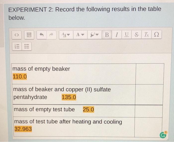 Experiment 1: Mass of crucible and its contents after | Chegg.com