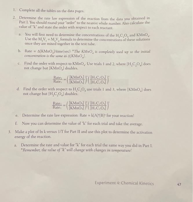 1. Complete all the tables on the data pages. 2. | Chegg.com