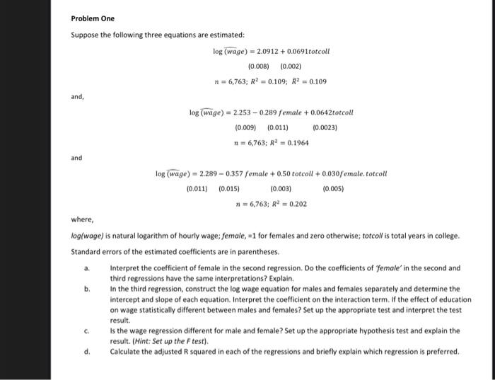 Solved Problem One Suppose the following three equations are | Chegg.com