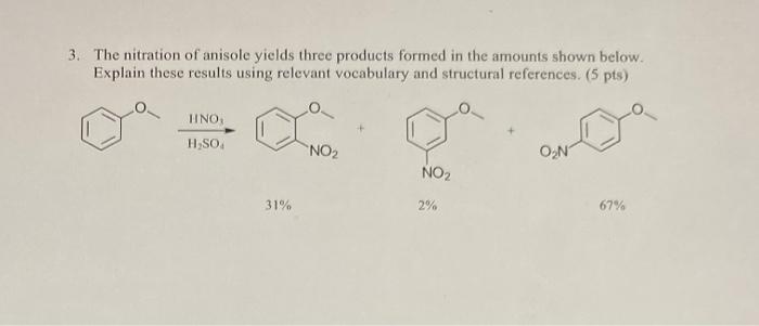 Solved 3. The nitration of anisole yields three products | Chegg.com