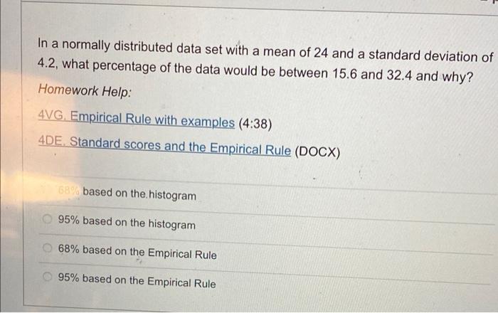 Solved In a normally distributed data set with a mean of 24 | Chegg.com