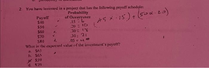 Solved 2. You have invested in a project that has the | Chegg.com