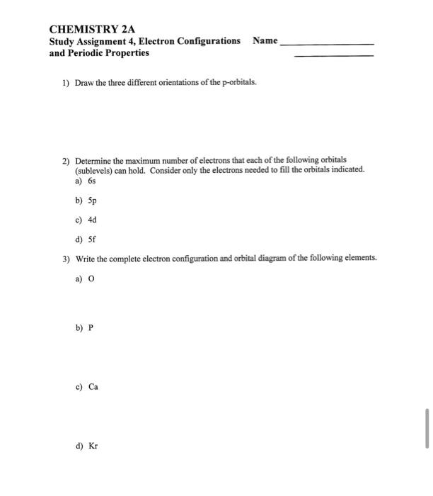 Solved CHEMISTRY 2A Study Assignment 4, Electron | Chegg.com