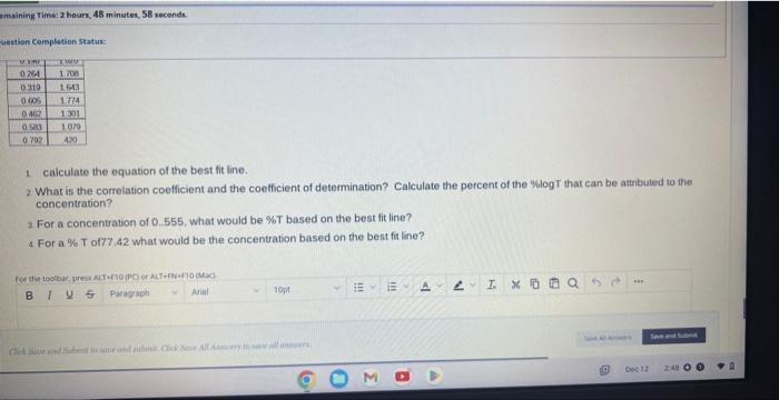 for the data in the table: 1 calculate the equation | Chegg.com