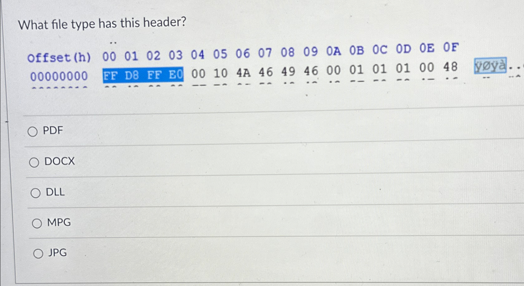 Solved What file type has this header?\table[[offset | Chegg.com