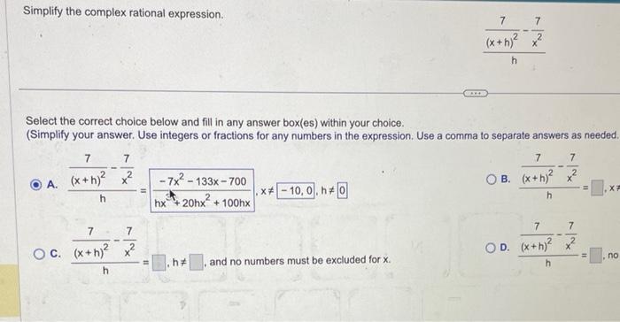 Solved Simplify the complex rational expression. | Chegg.com