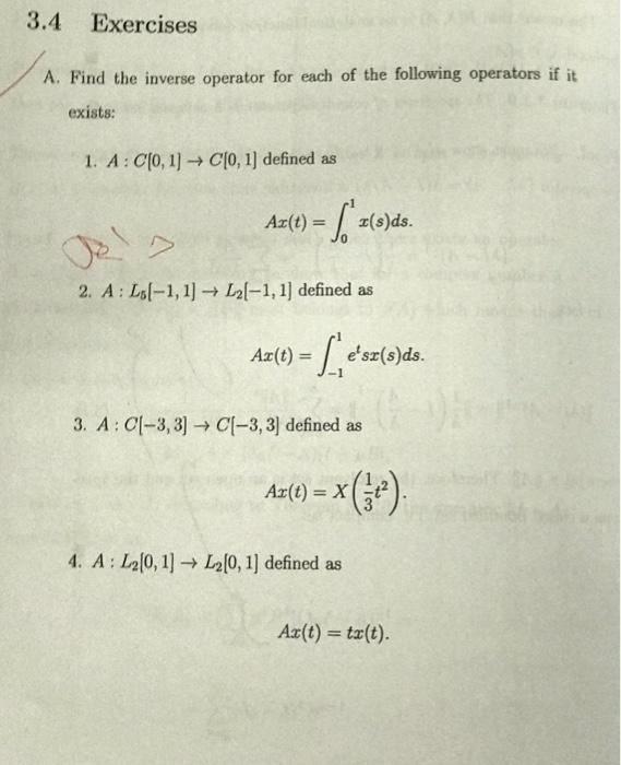 Solved A. Find the inverse operator for each of the | Chegg.com