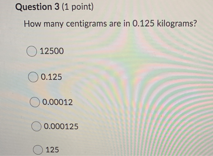 Solved Question 3 (1 point) How many centigrams are in 0.125 | Chegg.com