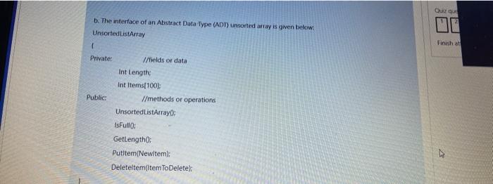 Solved b. The interface of an Abstract Data Type (ADT) | Chegg.com