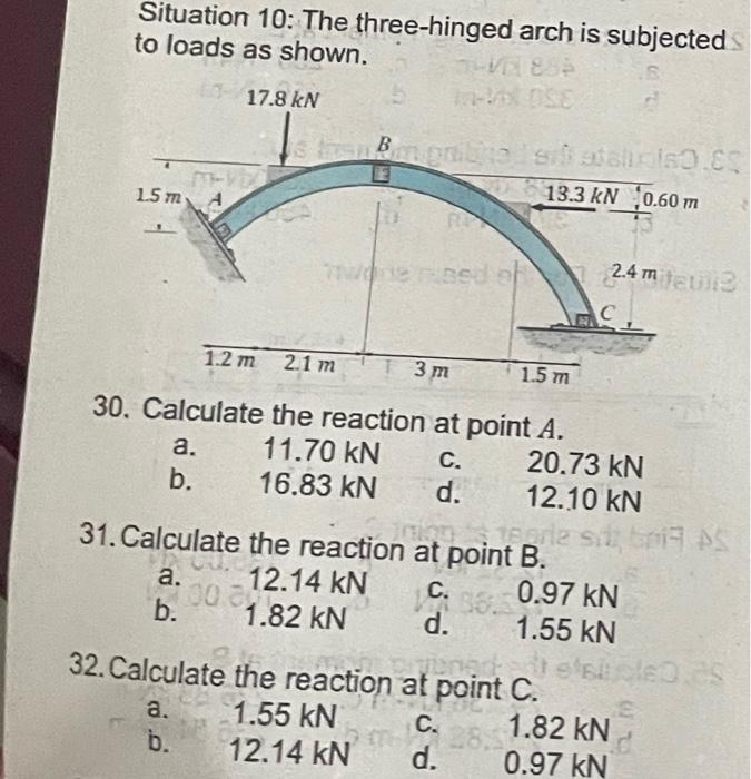 Solved Situation 10: The three-hinged arch is subjected to | Chegg.com