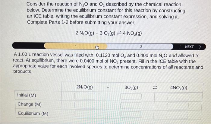 Solved Consider the reaction of N2O and O2 described by the | Chegg.com