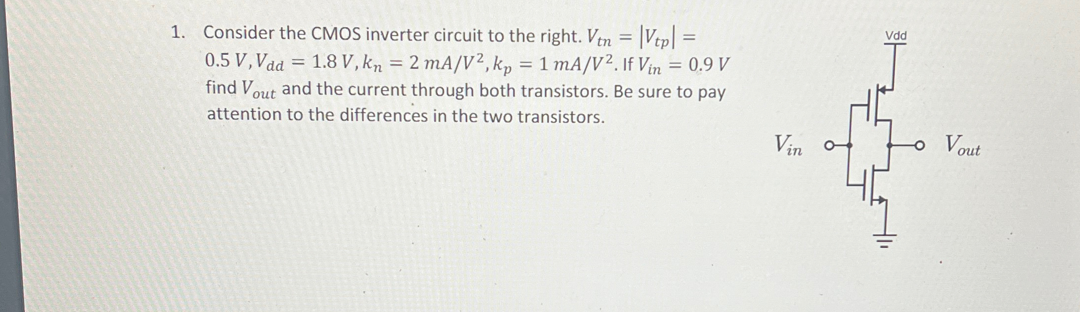 Solved Consider the CMOS inverter circuit to the right. | Chegg.com