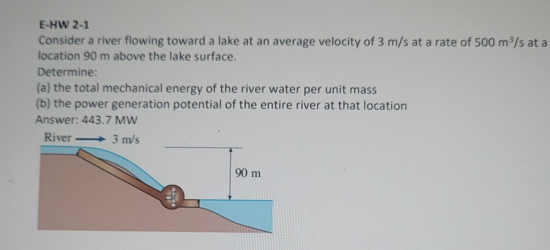 Solved E-HW 2-1Consider a river flowing toward a lake at an | Chegg.com