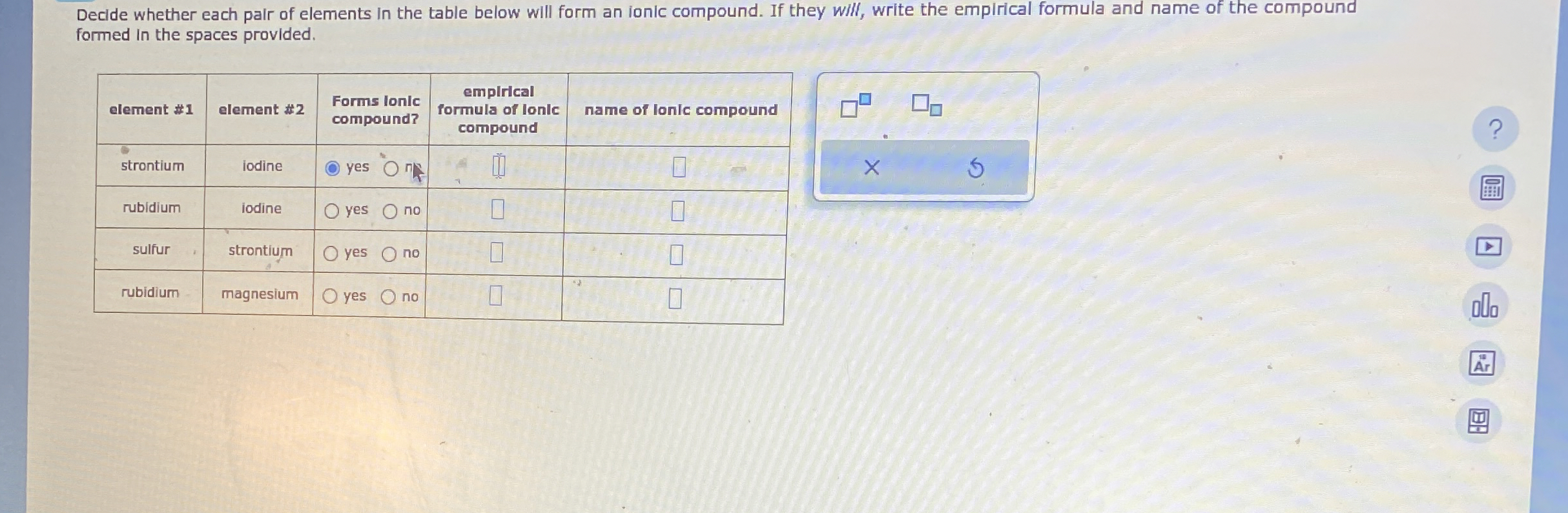 Solved Decide whether each pair of elements in the table | Chegg.com