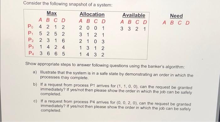 [Solved]: Consider the following snapshot of a system: Allo