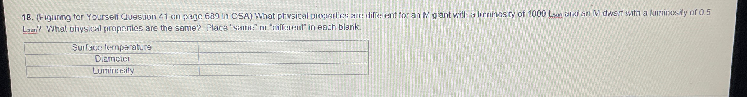 Solved What physical properties are different for an M giant | Chegg.com