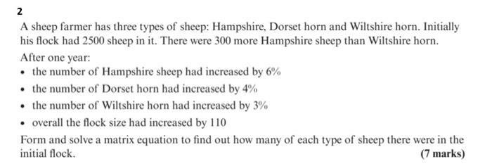 Solved 2 A sheep farmer has three types of sheep: Hampshire, | Chegg.com
