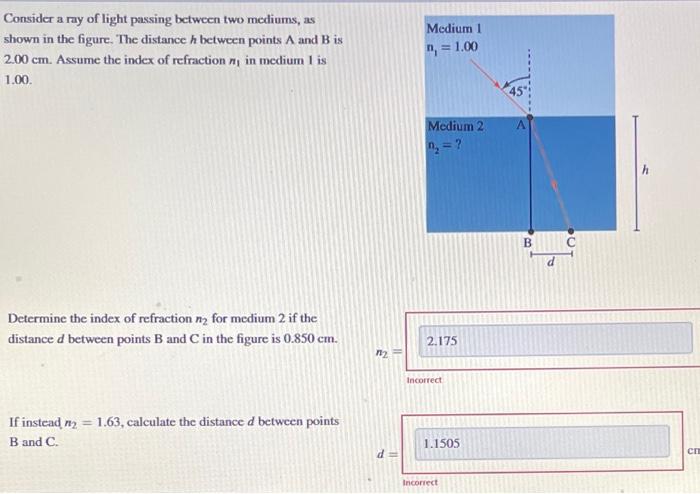 Solved Consider a ray of light passing between two mediums, | Chegg.com