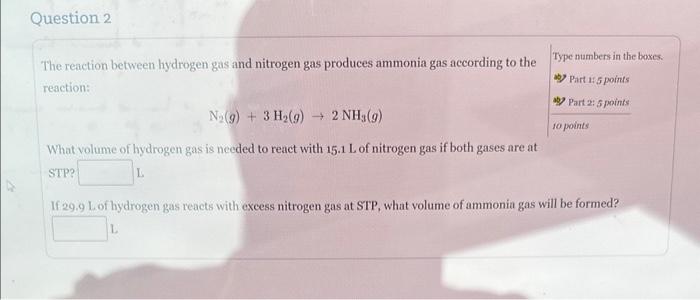 Solved The reaction between hydrogen gas and nitrogen gas | Chegg.com