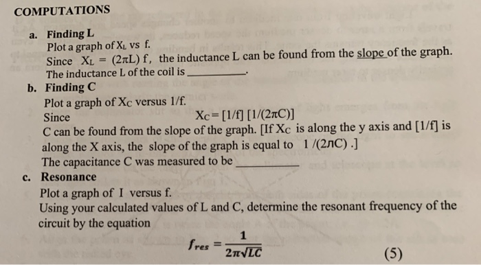 Solved COMPUTATIONS a. Finding L Plot a graph of XL vs f. | Chegg.com