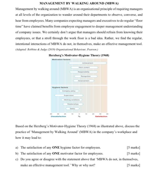 Solved MANAGEMENT BY WALKING AROUND (MBWA) Management by | Chegg.com