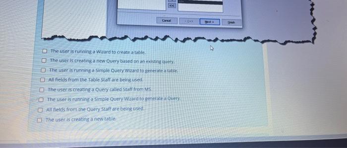 Solved The uset is running a Wizard to create a table: The | Chegg.com