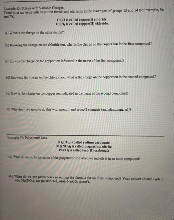 Solved Example #3: Metals with Variable Charges These rules | Chegg.com